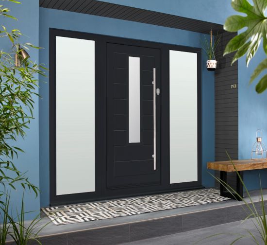 Vufold Monaco Composite 1.94m Black Front Door With Double Sidelights