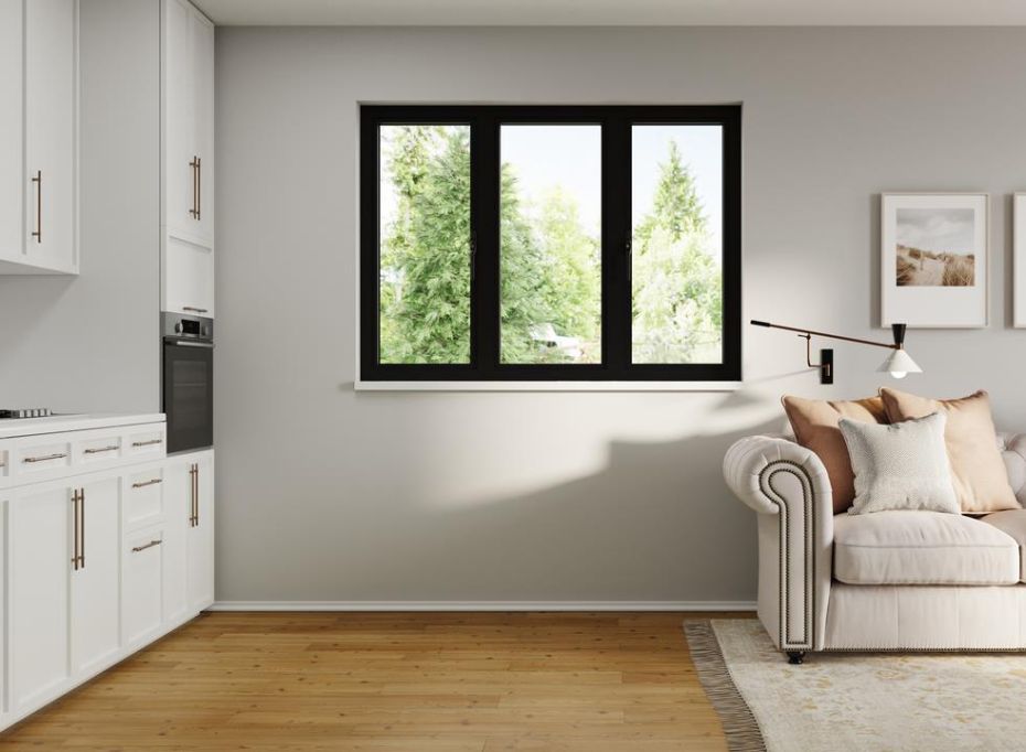 Black aluminium Triple flush casement window 1770mm x 1200mm