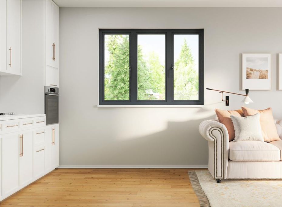 Grey aluminium Triple flush casement window 1770mm x 1200mm