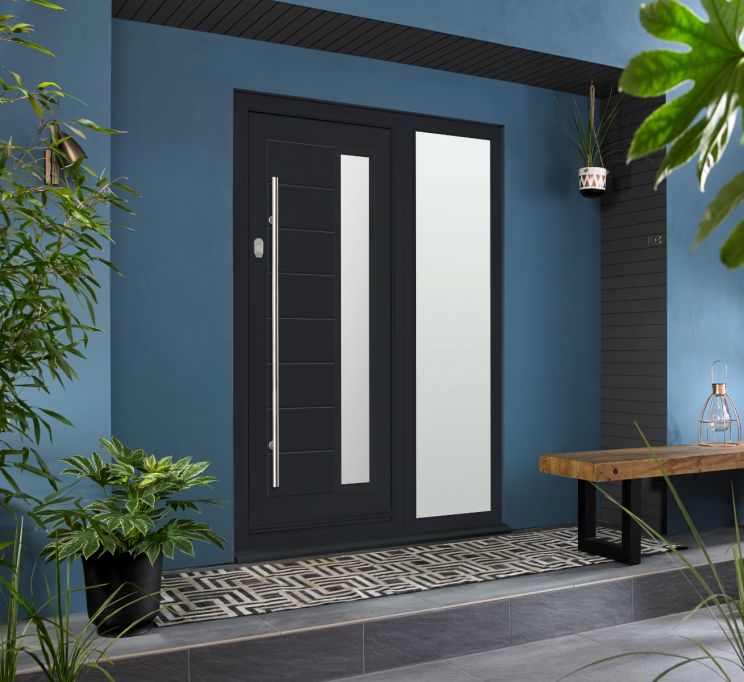 Vufold Silverstone Composite 1.44m Black Front Door With Sidelight
